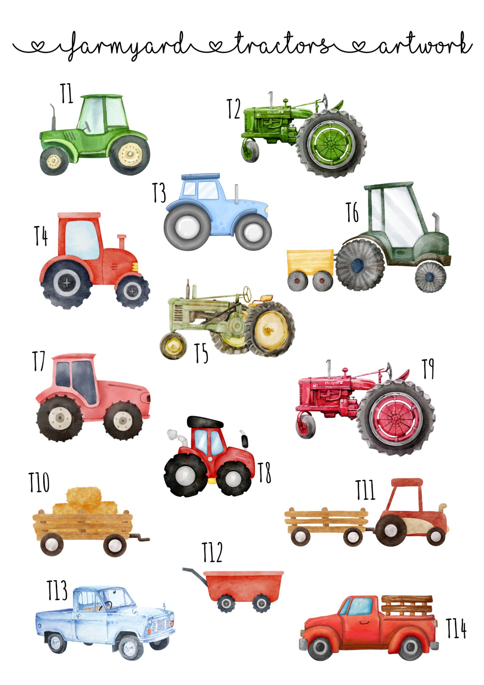 Set of 3 Tractor Personalised Name Print | Farmyard Nursery Prints ...