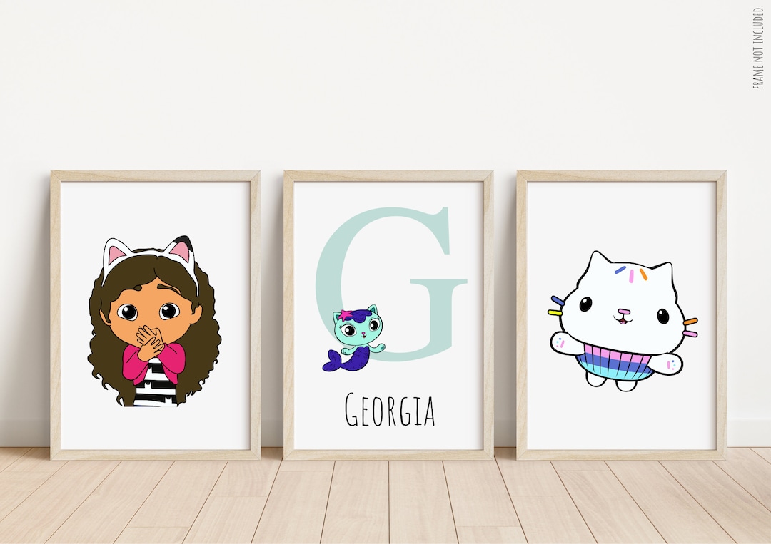 Set of 3 Gabby's Dollhouse Personalised Name Print Girls Bedroom ...