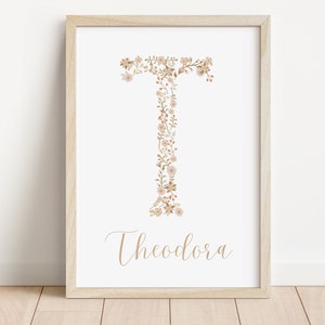 Floral Initial Personalised Name Print | New Baby Girl Gift | Flower ...