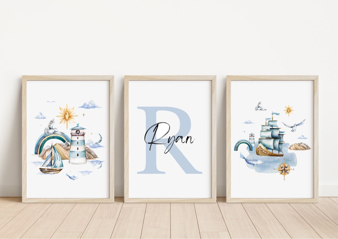 Set of 3 Nautical Personalised Prints | Seaside Prints | Nautical ...