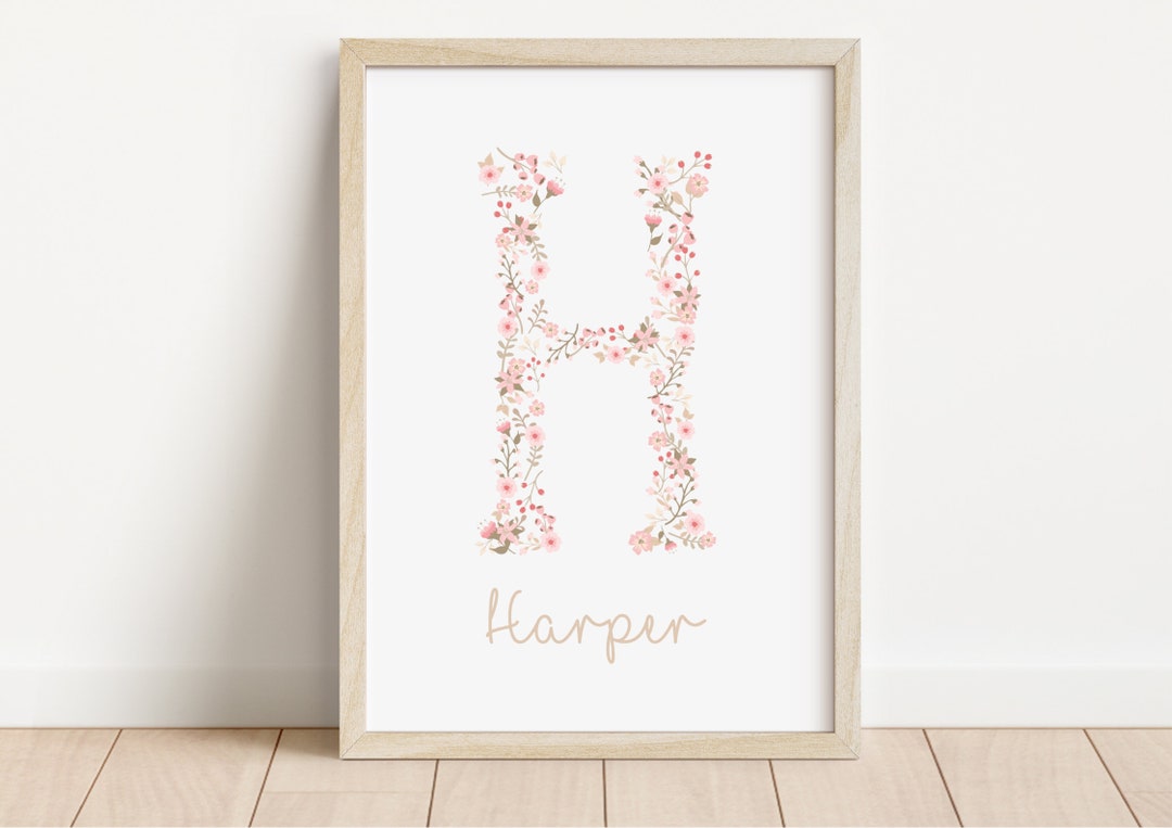 Floral Initial Personalised Name Print New Baby Girl Gift Flower Name ...