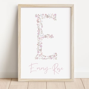 Floral Initial Personalised Name Print | New Baby Girl Gift | Flower ...
