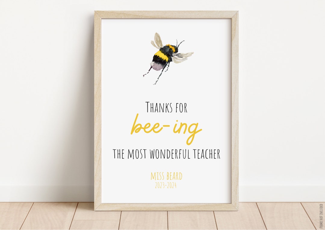 Personalised Teacher Bee Thank You Print | Teacher Bee Gift | End of ...