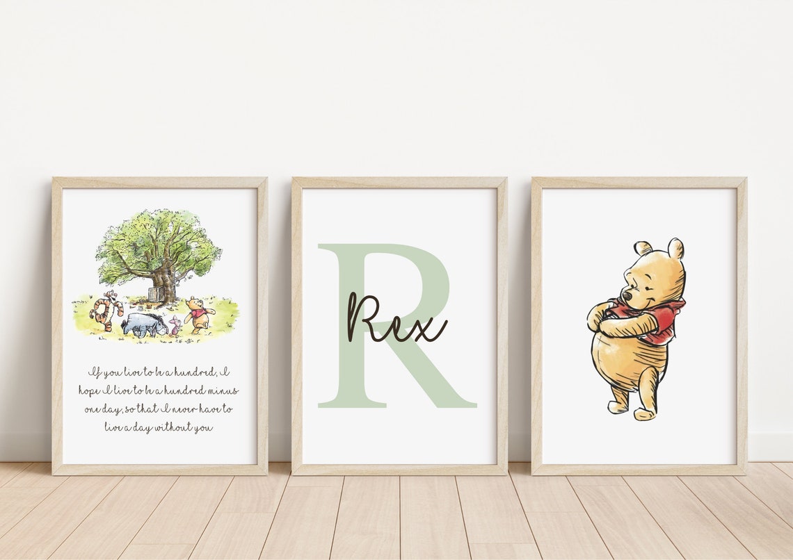 Set of 3 Winnie the Pooh Personalised Name Print Winnie the - Etsy UK