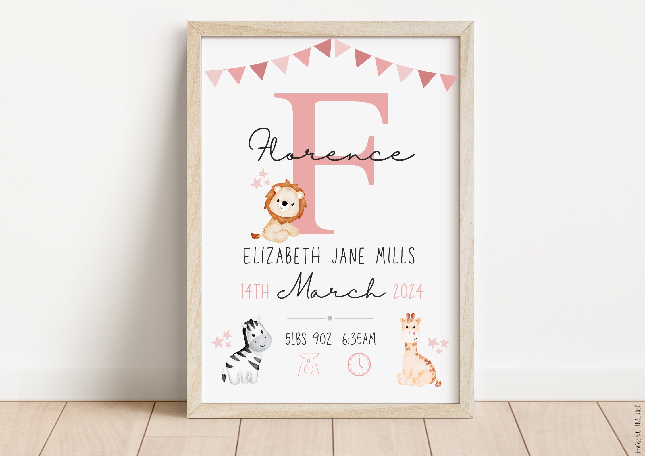 New Baby Print | Safari Nursery Print | New Baby Birth Detail Print ...