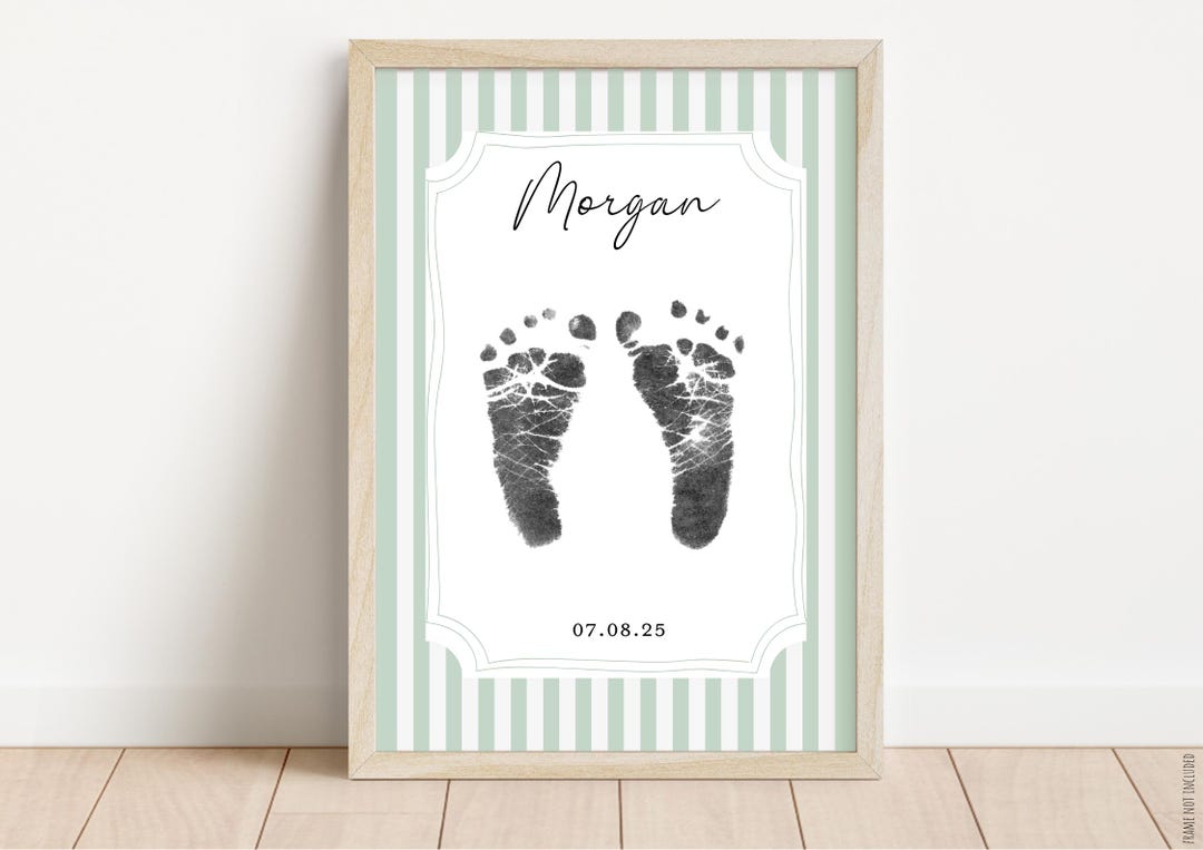 Striped Baby Footprint Personalised Print Kit | Birth Detail Print ...