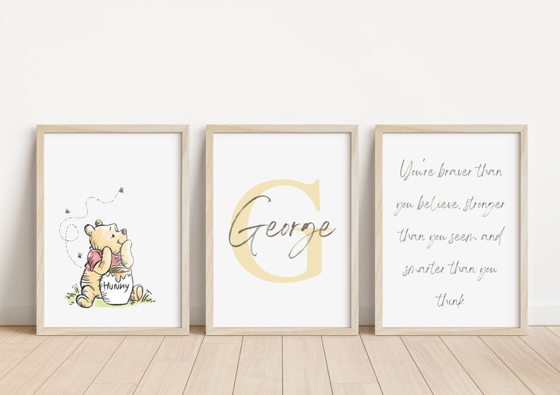 Set of 3 Winnie the Pooh Personalised Name Print Winnie the - Etsy