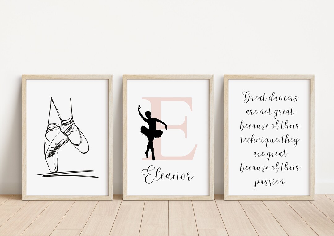 Set of 3 Ballet Personalised Name Print Ballerina Personalised Name ...