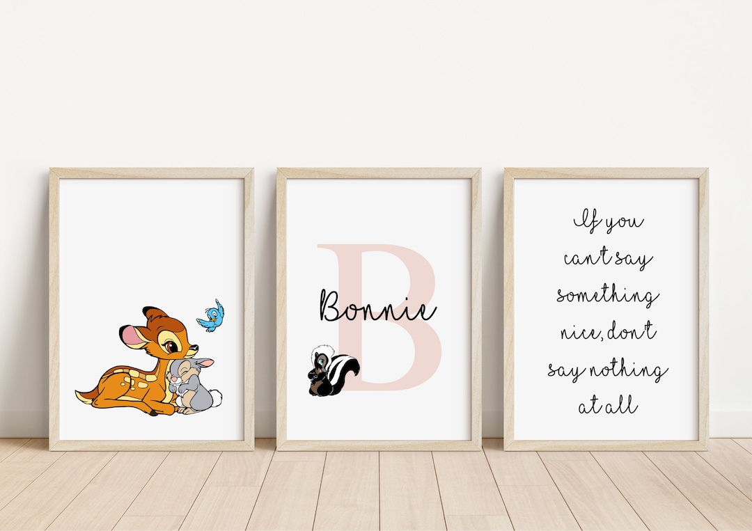 Set of 3 Bambi Personalised Name Print | Bambi Nursery Prints ...