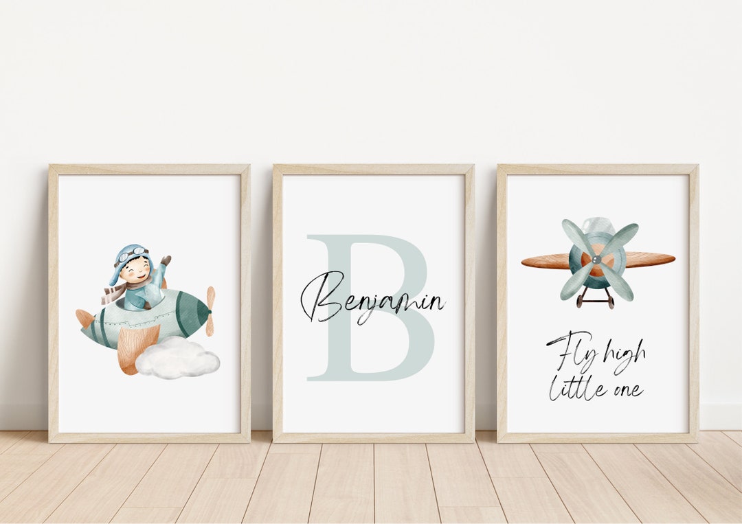 Set of 3 Aircraft Personalised Name Print | Vintage Aircraft Decor ...