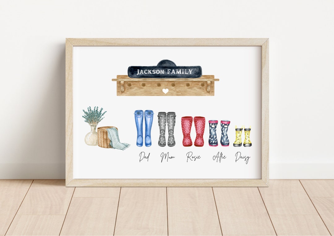 Welly Boot Family Personalised Print | Family Wellies Personalised ...