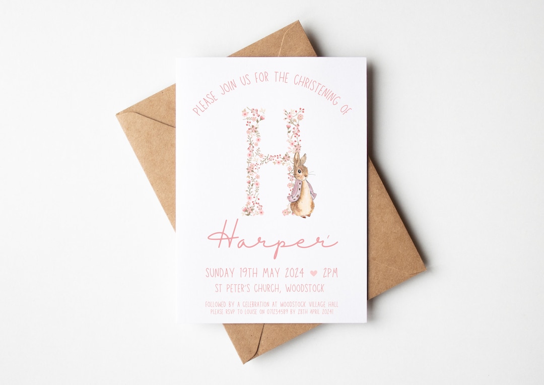 Christening Invites | Floral Peter Rabbit Christening Invite ...