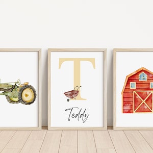 Set of 3 Tractor Personalised Name Print | Farmyard Nursery Prints ...