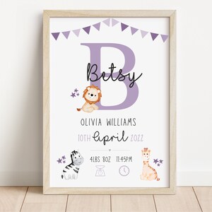 New Baby Print | Safari Nursery Print | New Baby Birth Detail Print ...