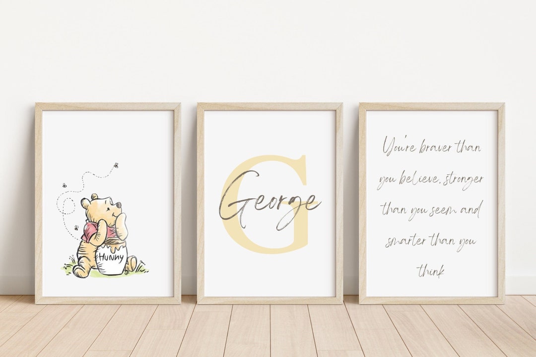 Set of 3 Winnie the Pooh Personalised Name Print Winnie the - Etsy