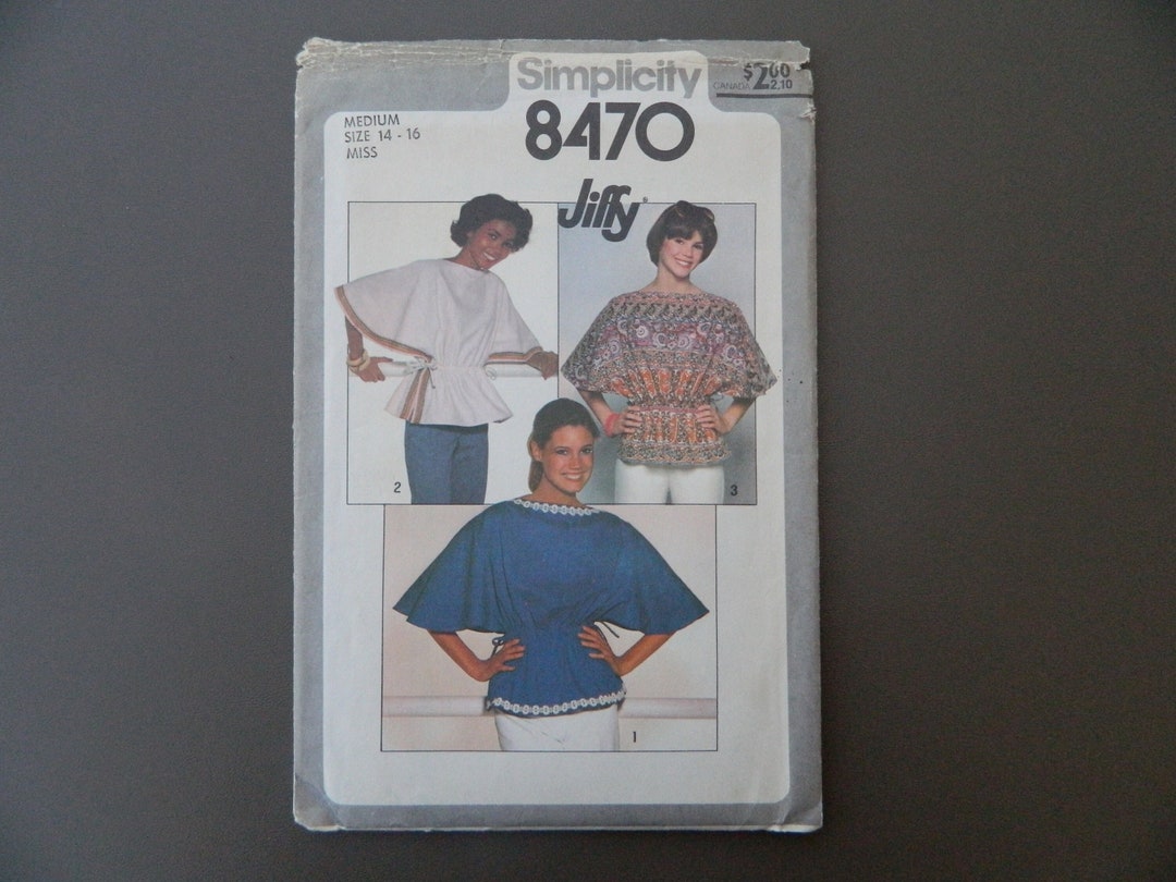1970s Butterfly Top Easy to Sew Boat Neckline, Flared Sleeves Uncut Simplicity Jiffy Sewing ...