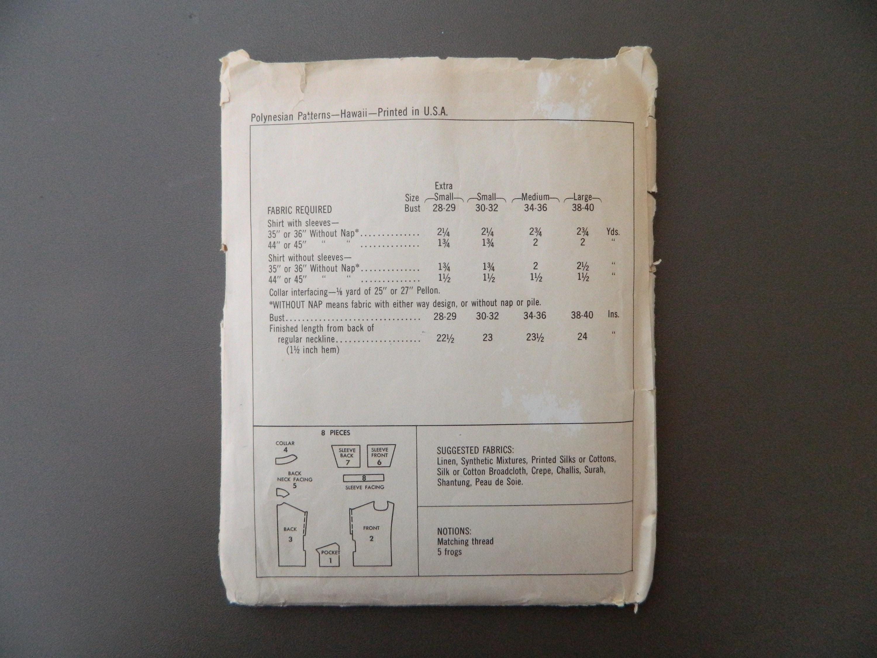 Asian Pake Top Polynesian Pattern Sewing Pattern 117 Bust 34 36 - Etsy