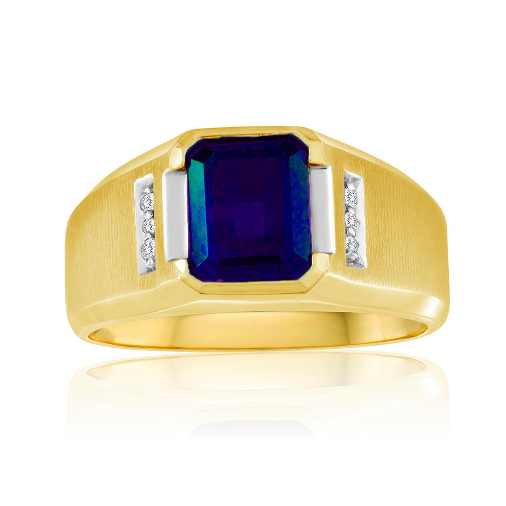 10k Gold Blue Sapphire Men's Ring Octagon Gemstone Ring | Etsy