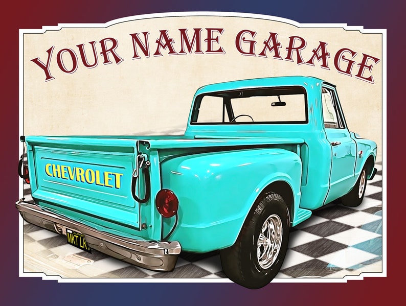 9 X 12 Inch 1969 Chevy Pickup Customizable Garage Personalized Metal ...