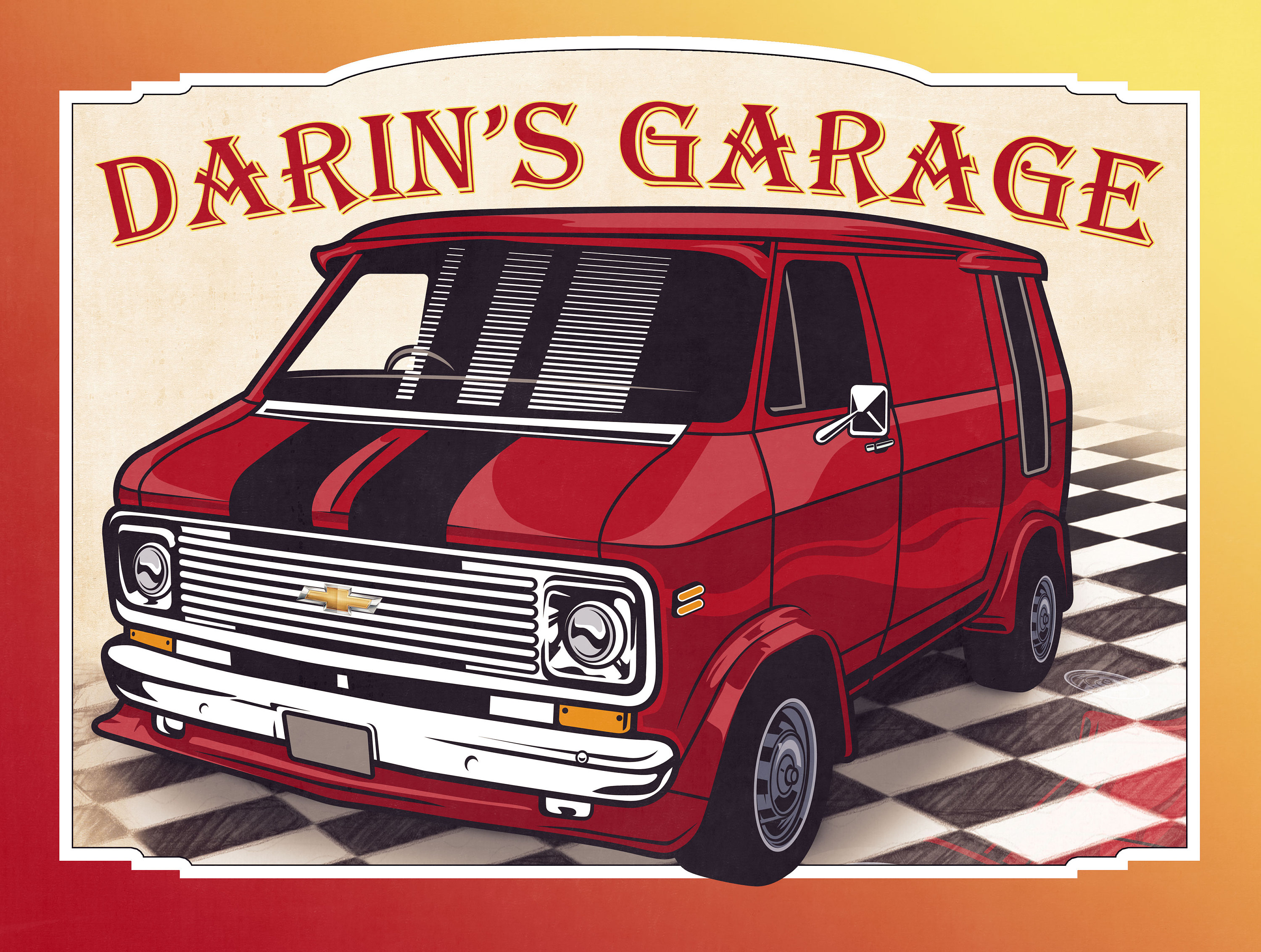 9 X 12 Inch 1970s Chevy Van Customizable Garage Personalized - Etsy