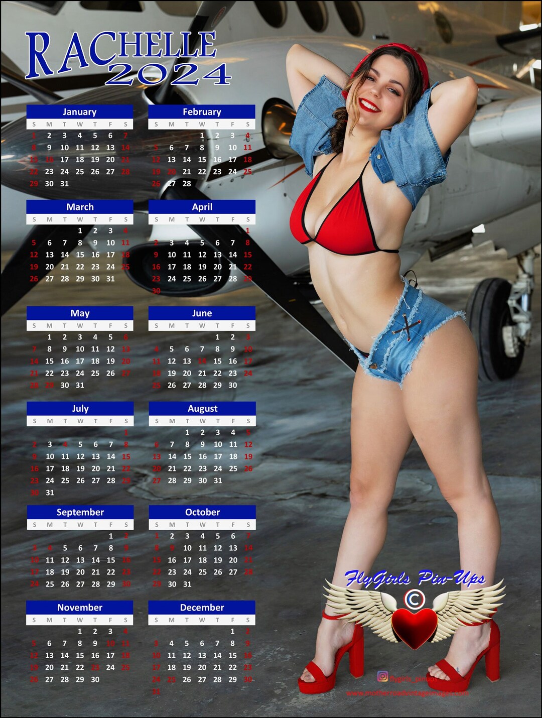 Fly Girls Pin Ups Rachelle Denim Cutoffs 2024 Metal Calendar - Etsy UK