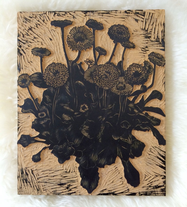 English Dasies, Daisy Linocut Print, Linoleum Block Print, Unframed - Etsy