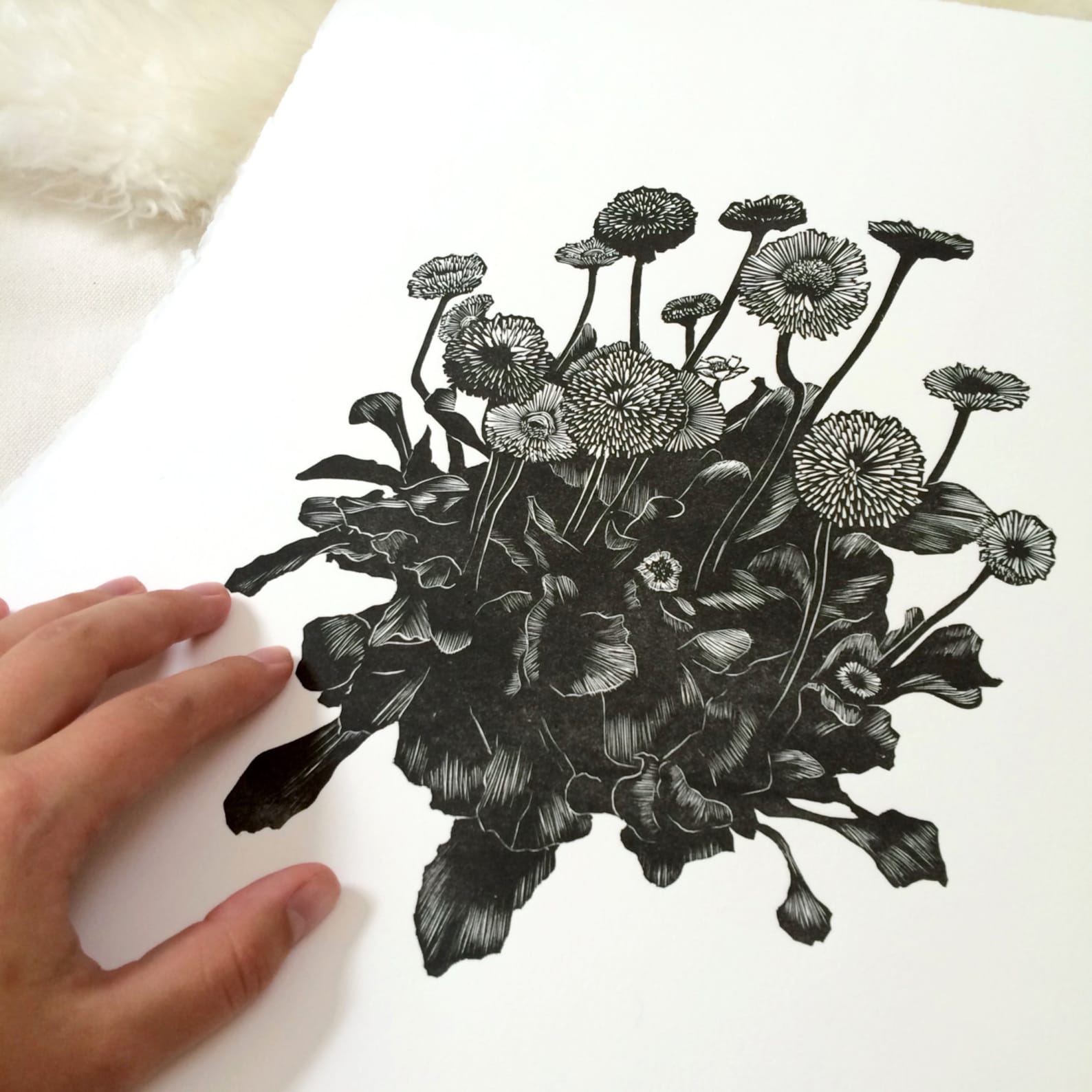 English Dasies, Daisy Linocut Print, Linoleum Block Print, Unframed - Etsy