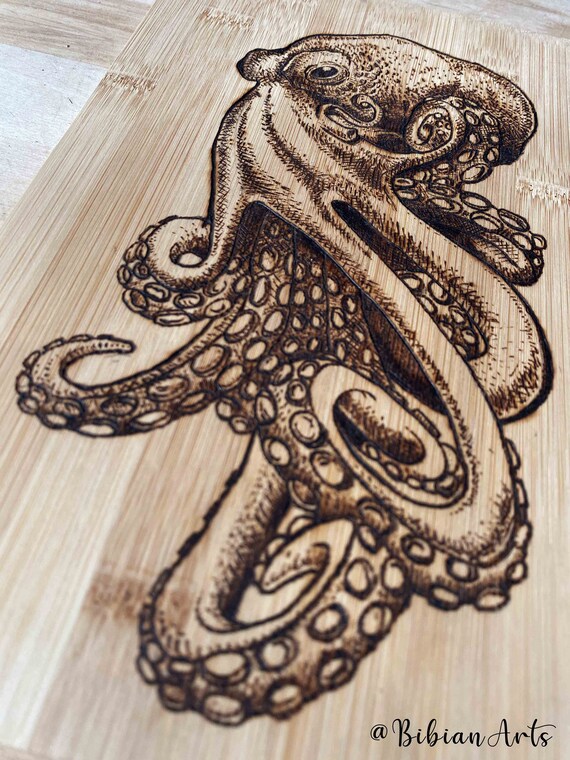 Wall Décor Wall Hangings Home & Living Pyrography octopus on bamboo ...