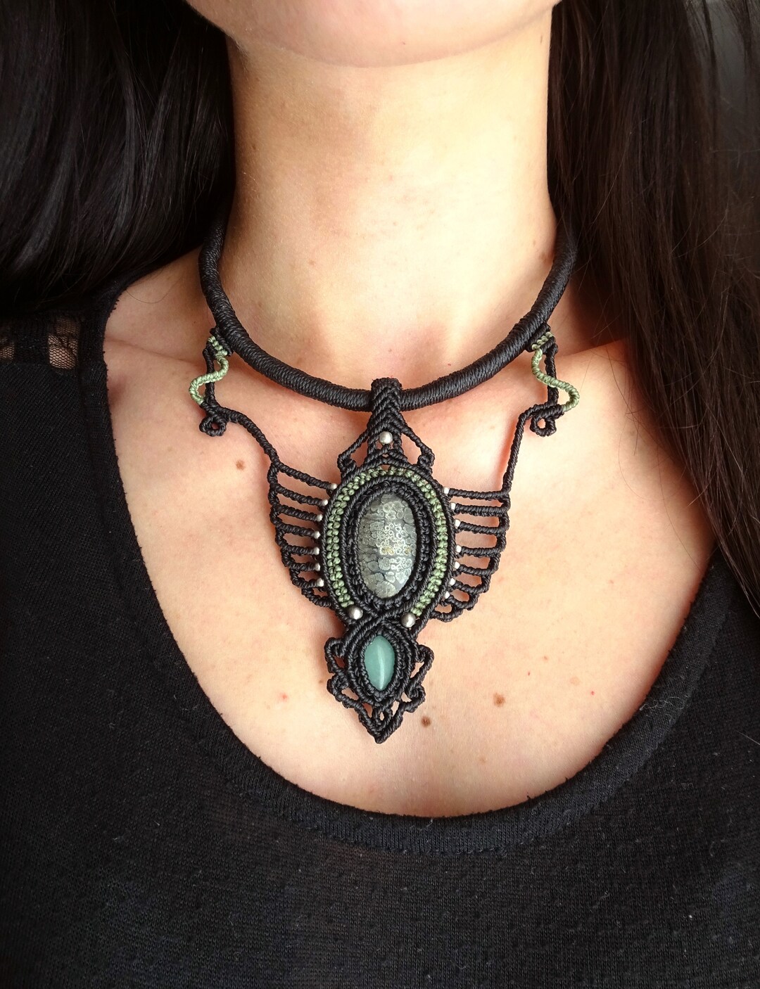 Big Necklace Brestplate Torque Micro-macrame With Natural Stones - Etsy