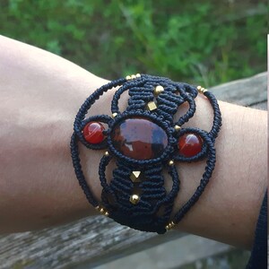Macrame Tribal Cuff Bracelet With Red Jasper Stone Bohemian Chic - Etsy