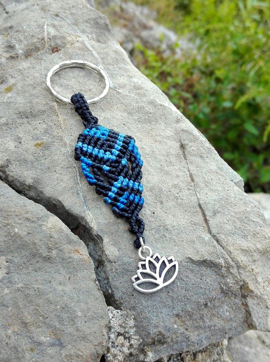 Keyring Macrame Blue Lotus Flower / Keychain Ethnic Buddhist - Etsy