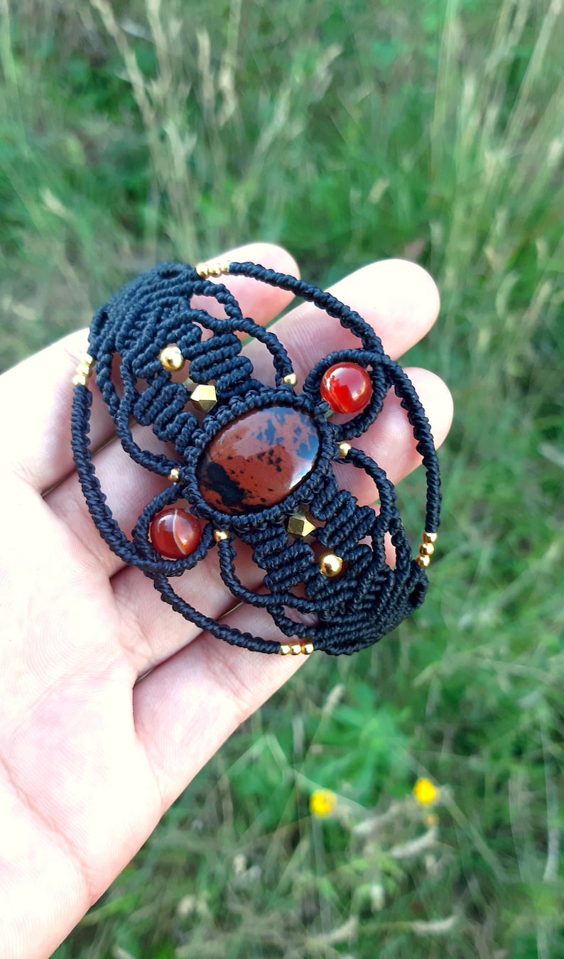 Macrame Tribal Cuff Bracelet With Red Jasper Stone Bohemian - Etsy