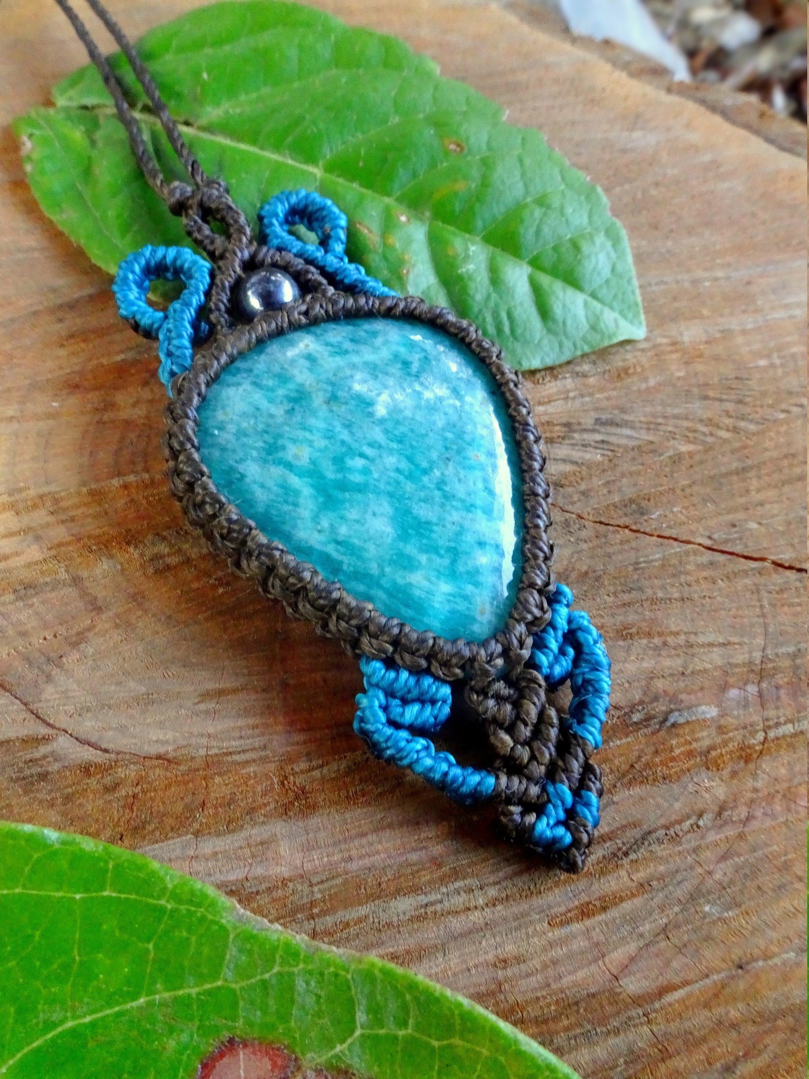 Amazonite stone necklace Turquoise macrame necklace Nature | Etsy