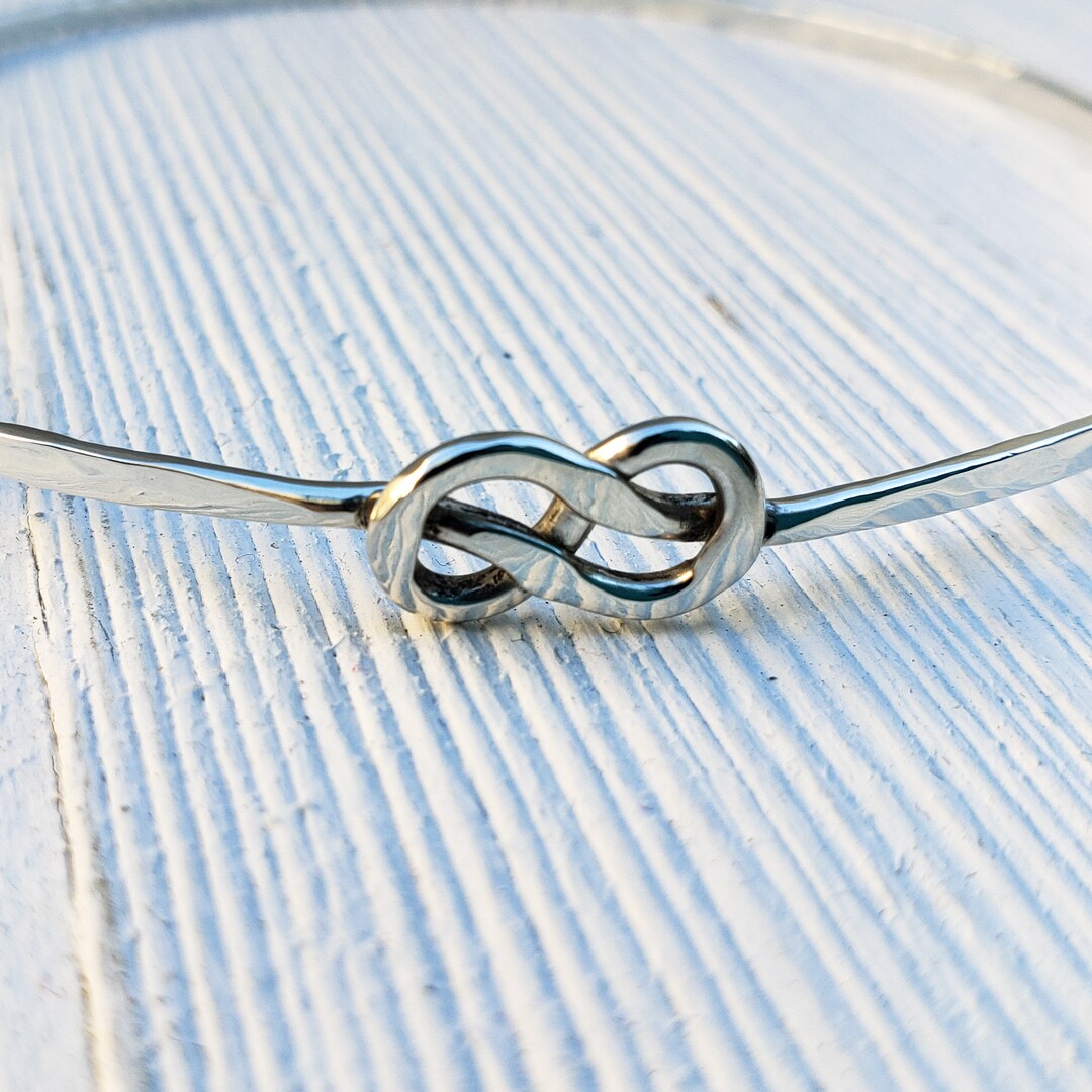 Infinity Knot Bangle Bracelet, Sterling Silver Bracelet, Hammered ...