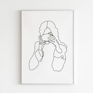 Woman With Tea Line Art, Hands Line Print, Coffee Lover Wall Art, Hands ...