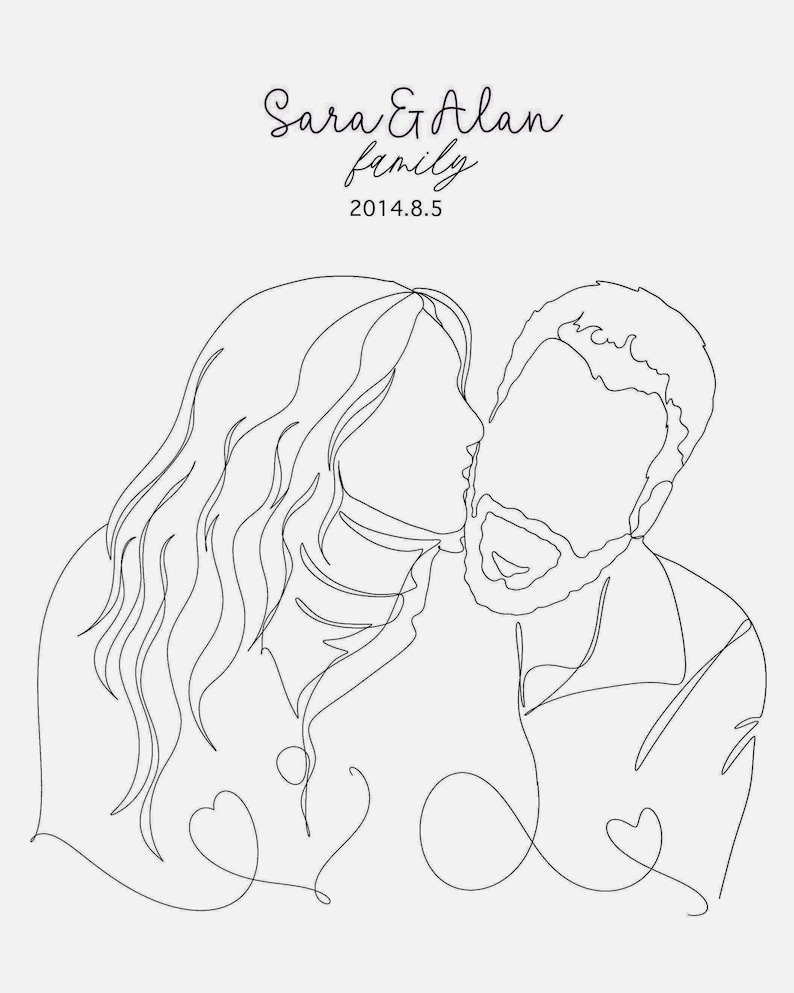 Custom Couple Portrait, Faceless Line Art, Anniversary Gift (digital ...