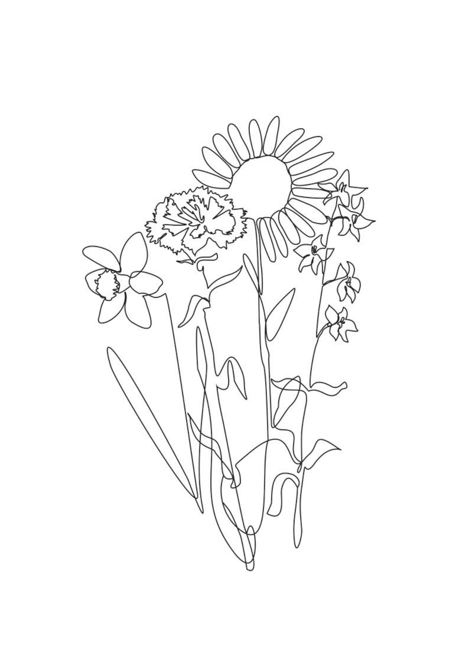 Custom Flower Bouquet Design Tattoo One Line Commission | Etsy