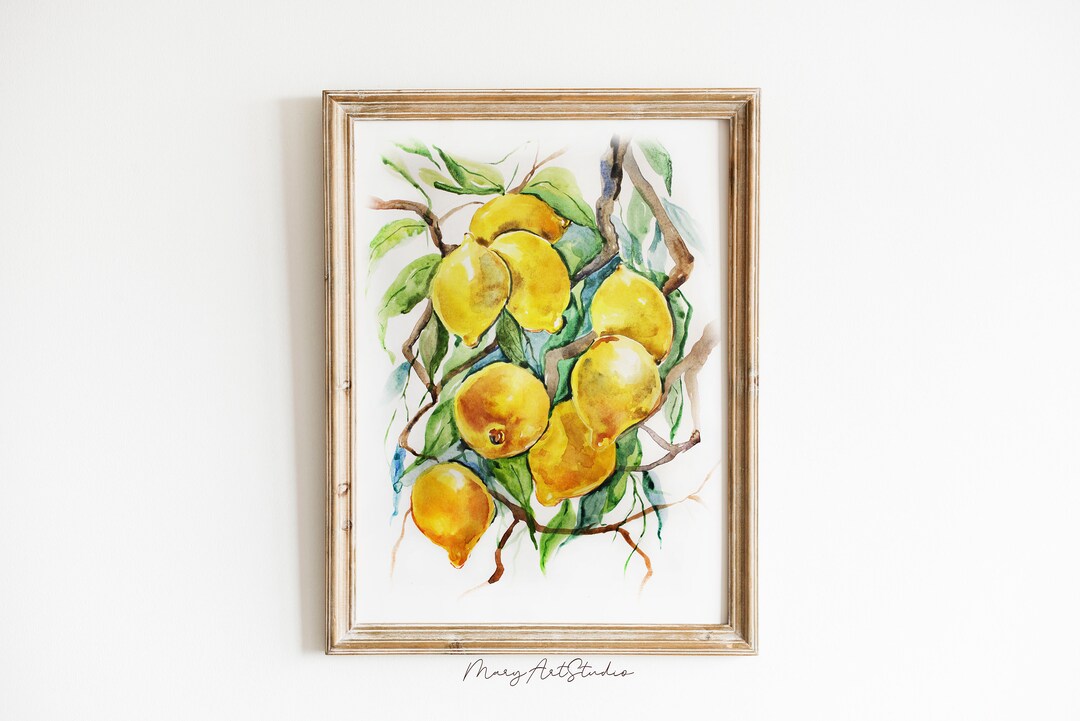 Lemon Tree Watercolor Painting DIGITAL Artwork Citrus Lemon Branch ...