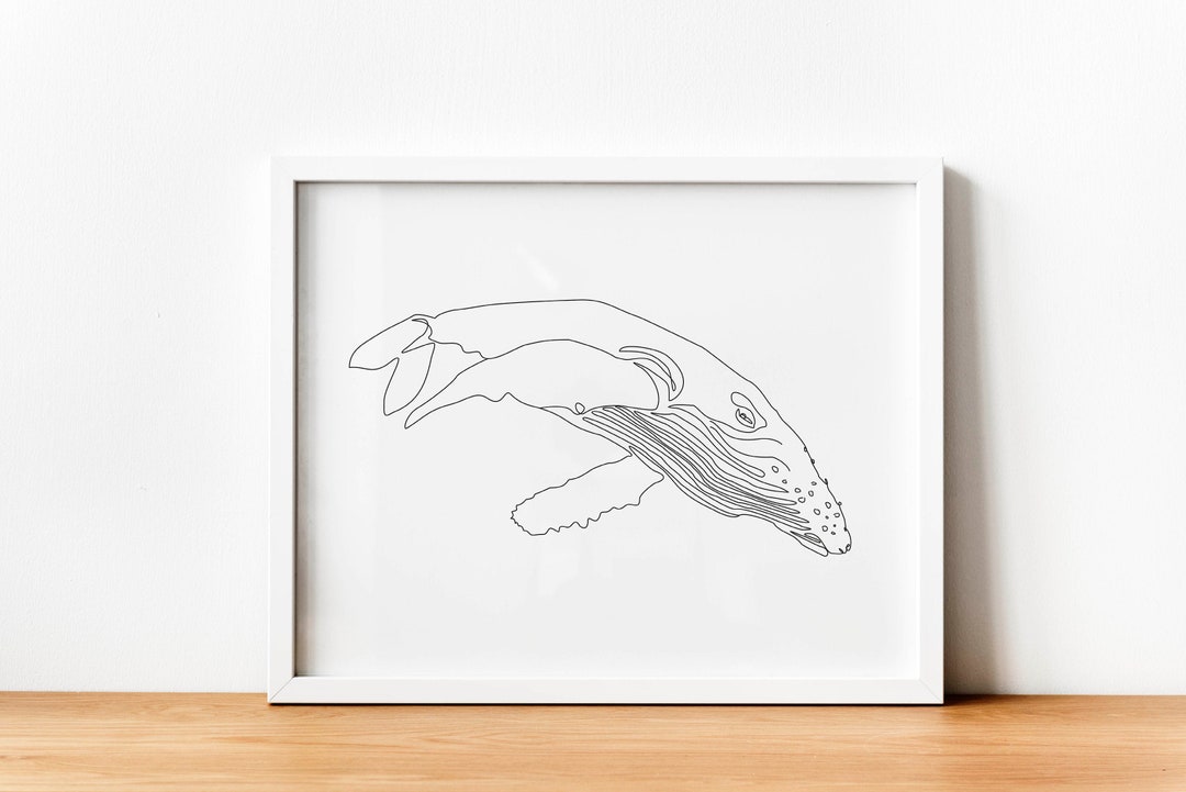 Humpback Whale Line Printable Picture, Nursery Wall Art Minimalist Line ...