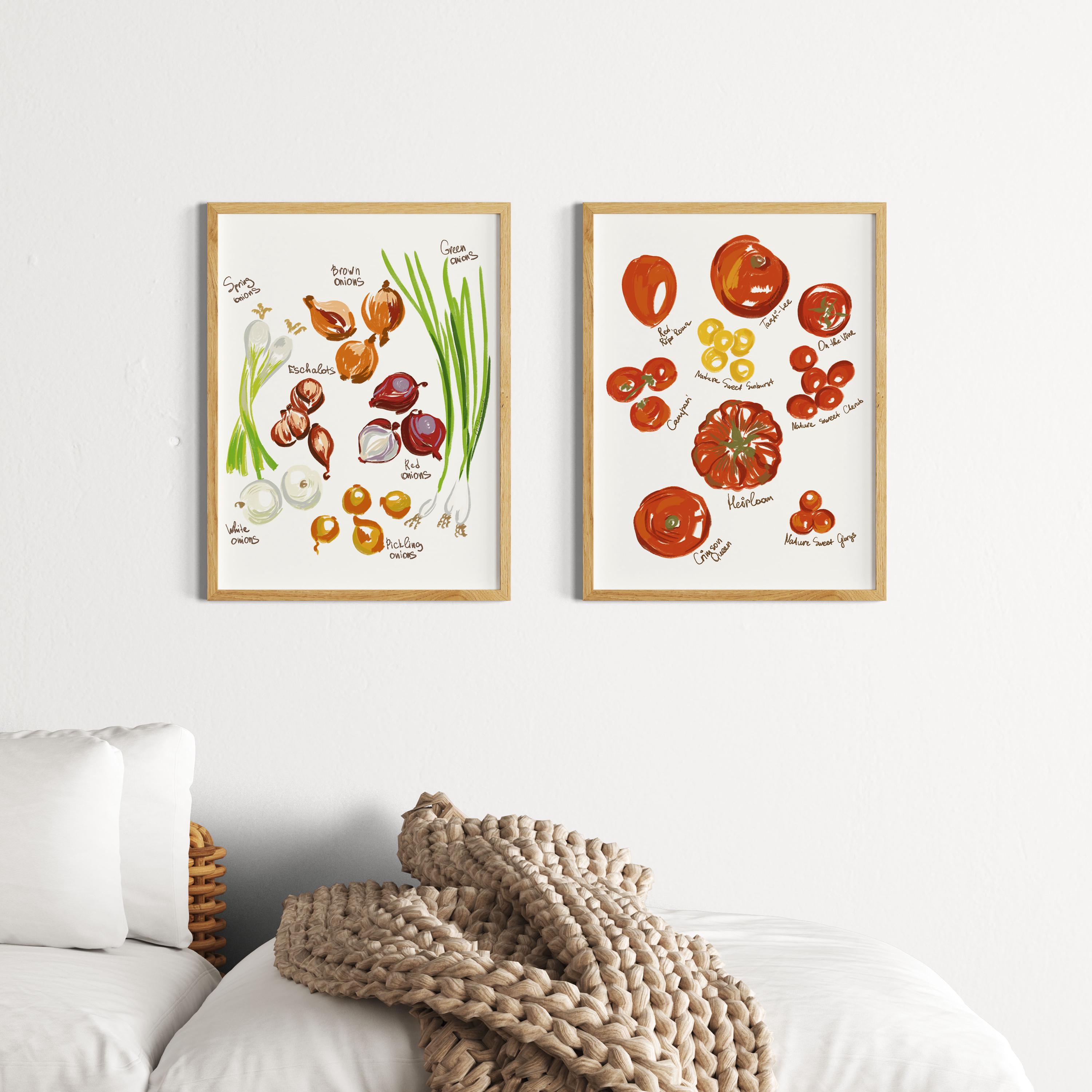 Hand Drawn Vegetable Poster Set: Tomato & Onion Prints (digital ...