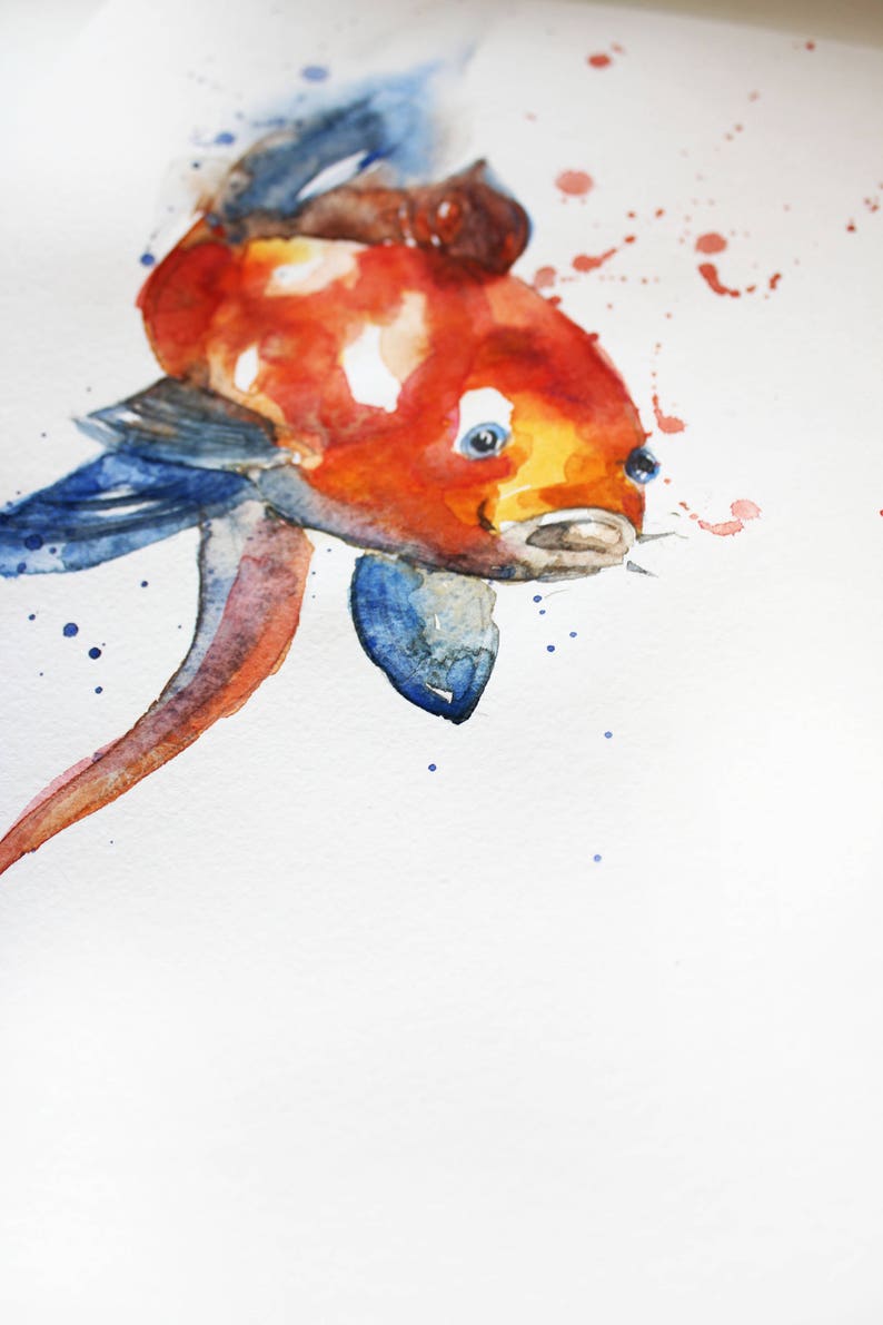 Koi Fisch Original Aquarell Fisch Gold Fisch für Kinder Zimmer | Etsy