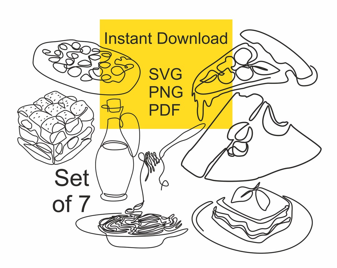 One Line Hand Drawn Italian Food Doodles SVG PNG PDF, Italian Food, Set ...
