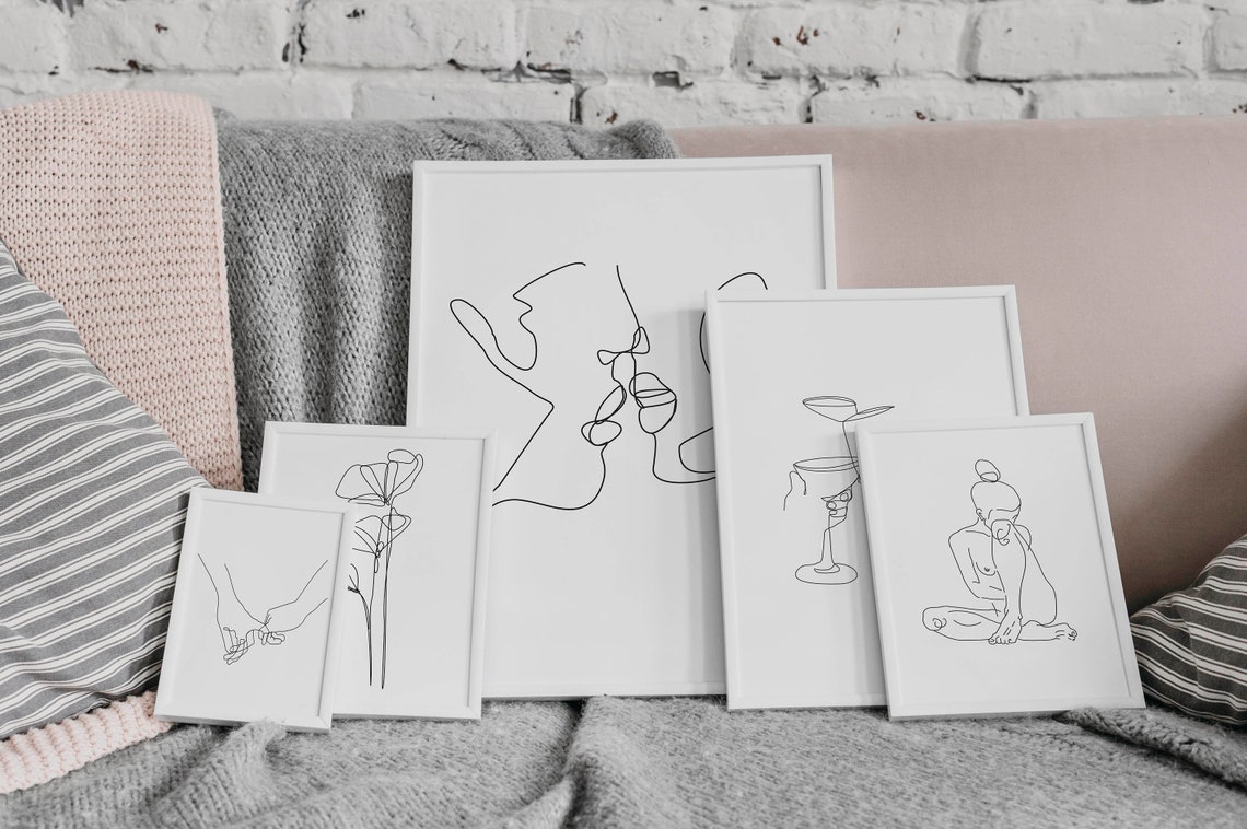 Couple Line Art Set of 5 Minimalist Romantic Line Art Prints | Etsy