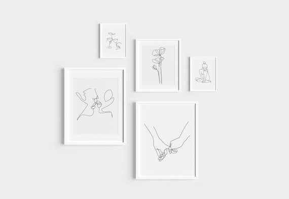 Couple Line Art Set of 5 Minimalist Romantic Line Art Prints | Etsy