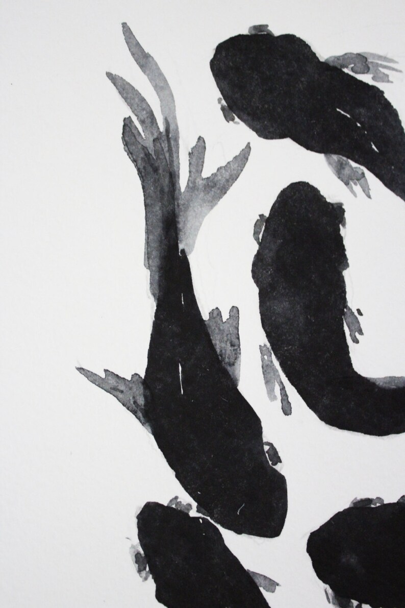 Black Fish Print Watercolor Painting Black Koi Fish Poster | Etsy