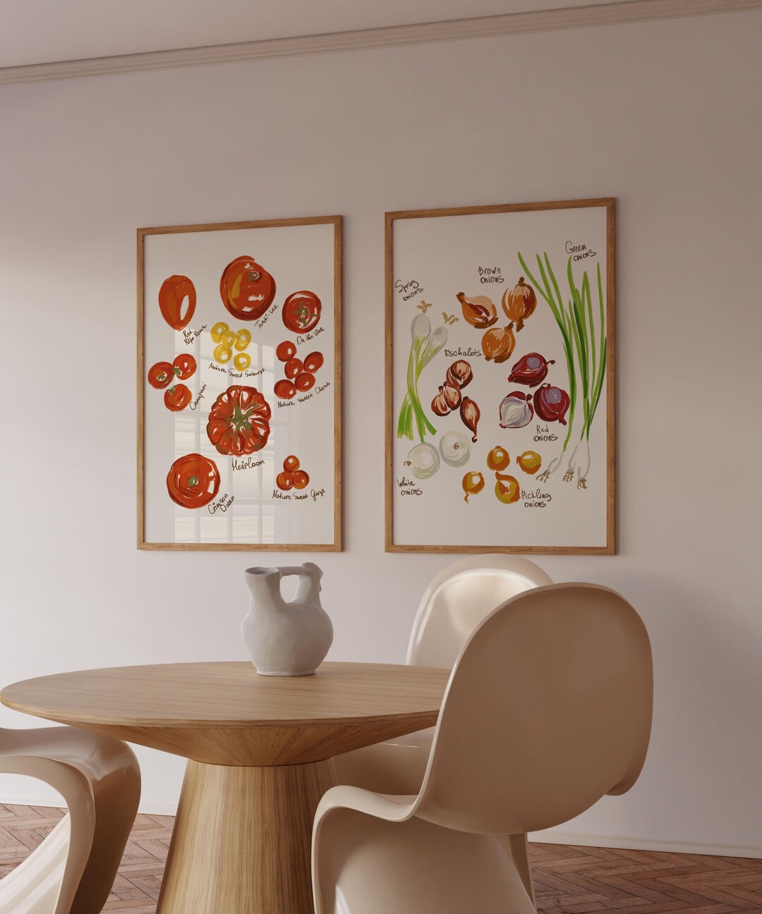 Hand Drawn Vegetable Poster Set: Tomato & Onion Prints (digital ...