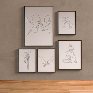Couple Line Art Set of 5, Minimalist Romantic Line Art Prints, Gallery ...