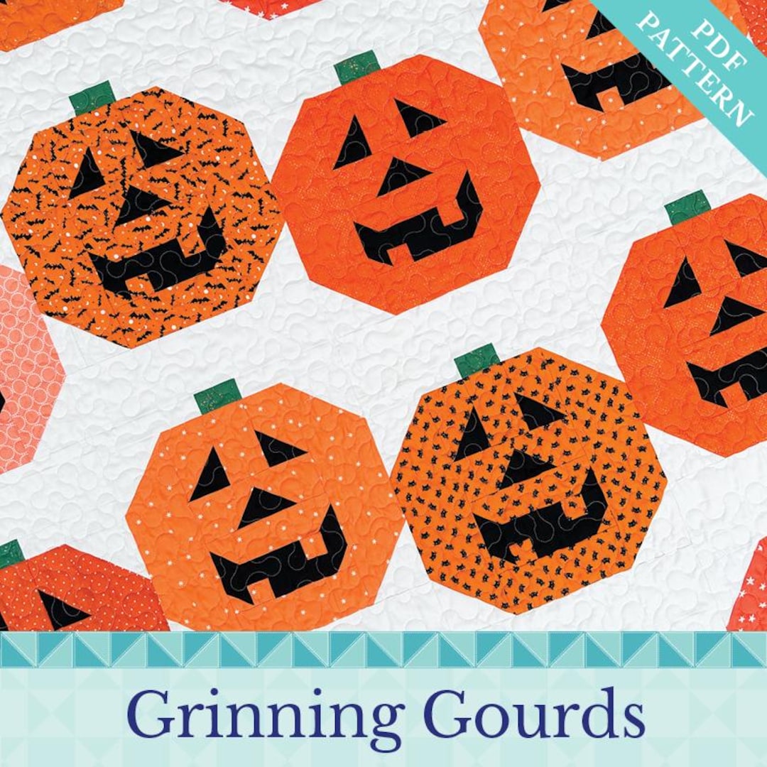 Grinning Gourds Quilt Pattern: Halloween Jack O Lantern (digital ...