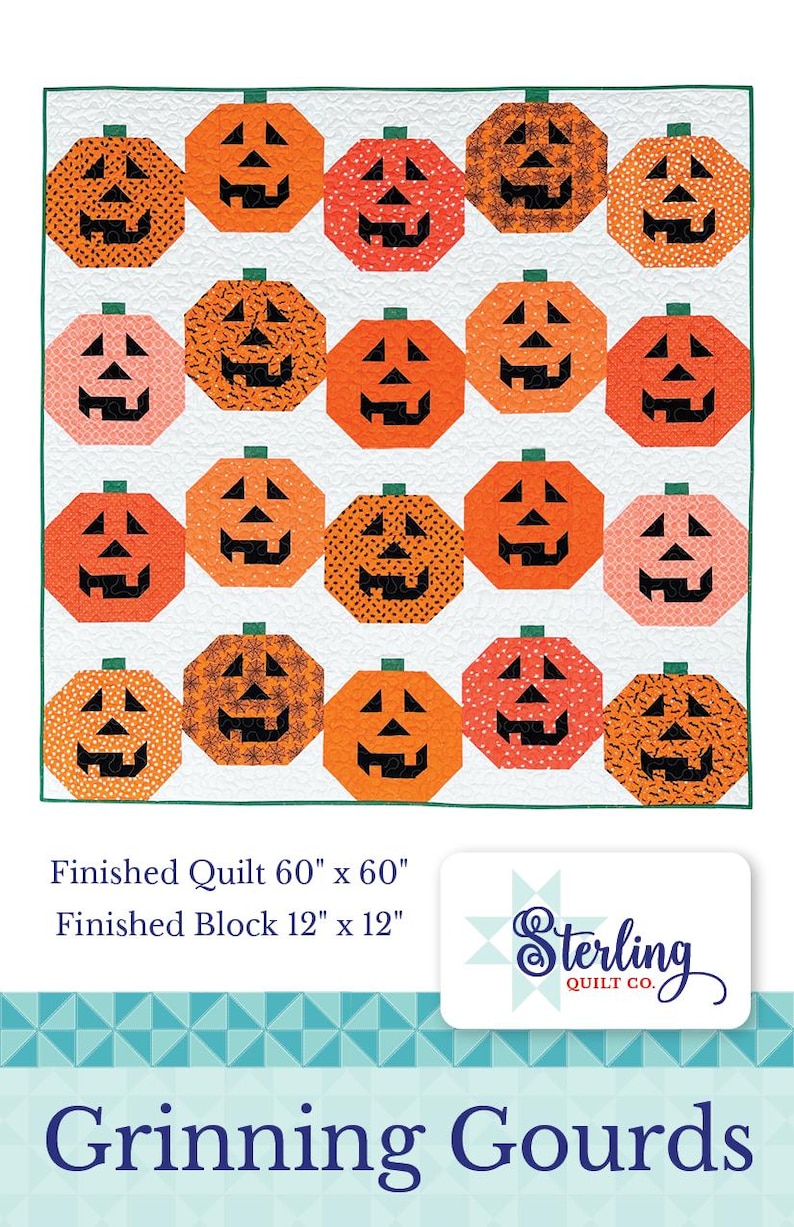 Grinning Gourds Quilt Pattern: Halloween Jack O Lantern (digital ...