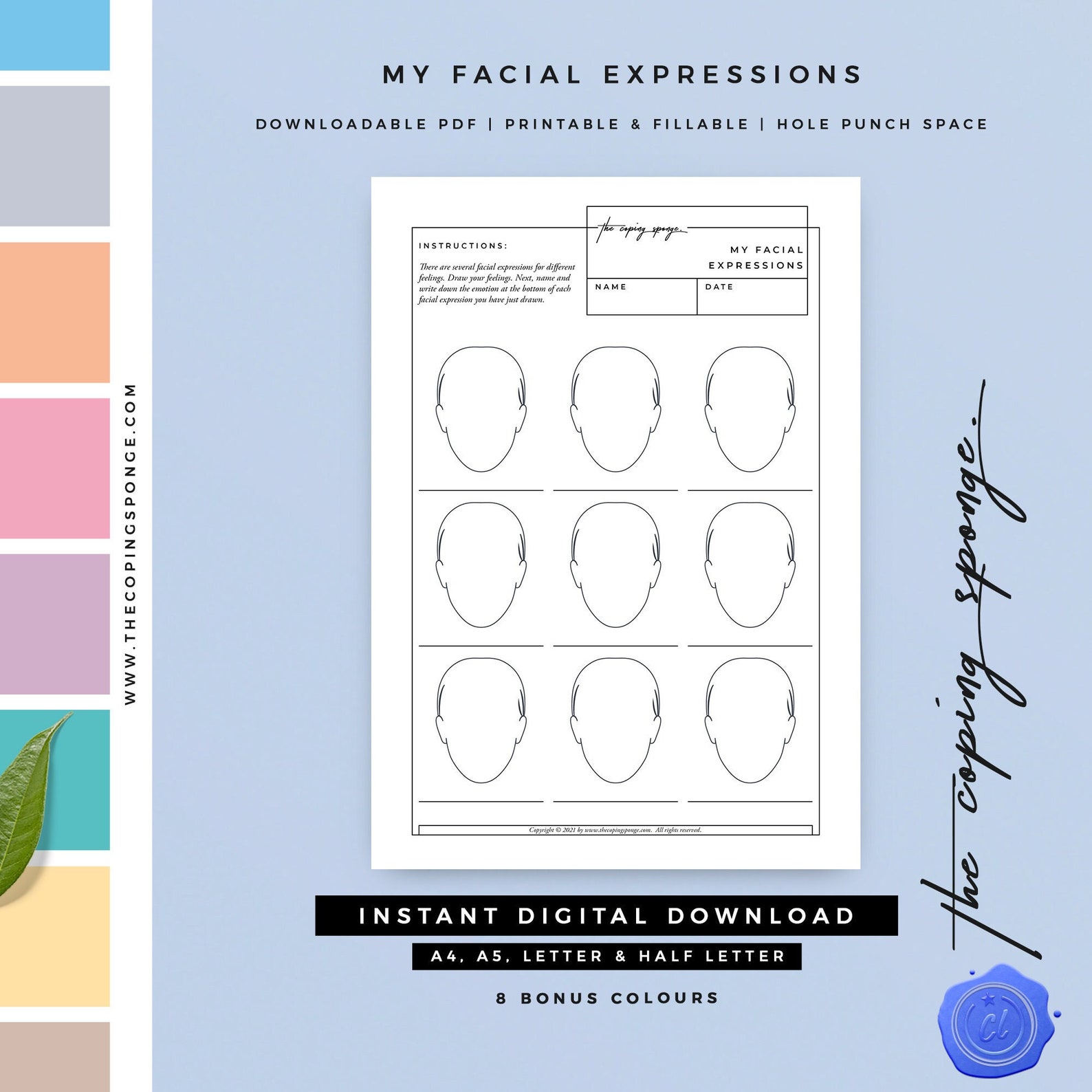 Feelings Faces | Art Therapy | Drawing Coloring | Therapy Tools ...